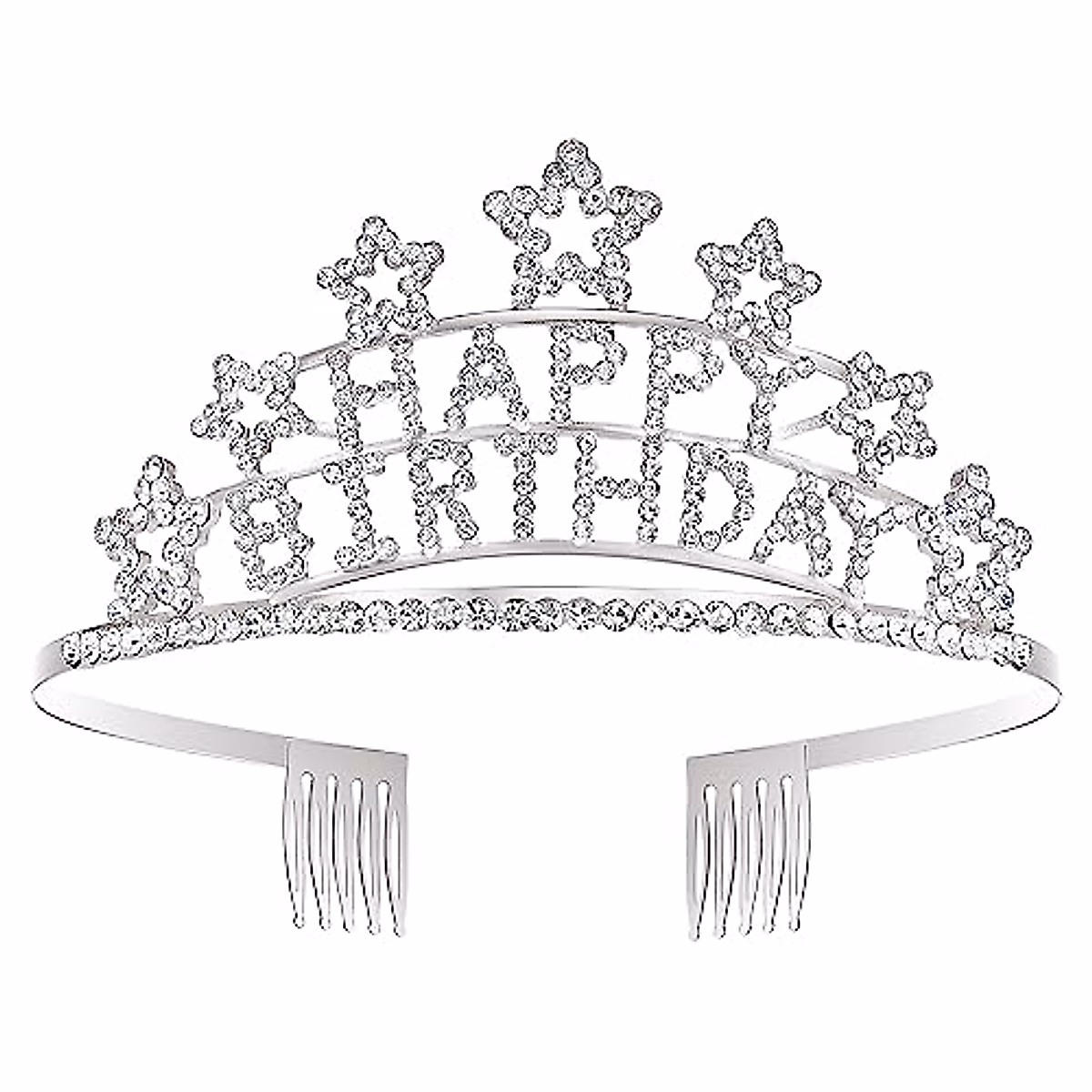 SWEETV Happy Birthday Tiara Crown for Girls & Women, Rhinestone Bday Crown with Comb, Crystal Birthday Party Hat Gift Princess Headpieces, Clear