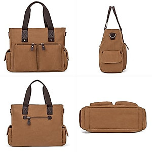 Canvas Messenger Bag for Men, 15 Inch Water Resistant Laptop Bag, Crossbody Bag for Work Office Travel Casual with Adjustable Shoulder Strap(Brown)