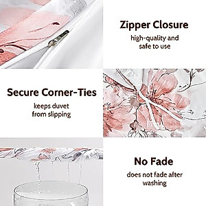 DESIHOM 3 Pieces Floral Duvet Cover Queen Size Light Pink Flower Duvet Covers Set Coquette Spring Duvet Cover with Zipper Comforter Cover Queen Size Pink Bedding Set