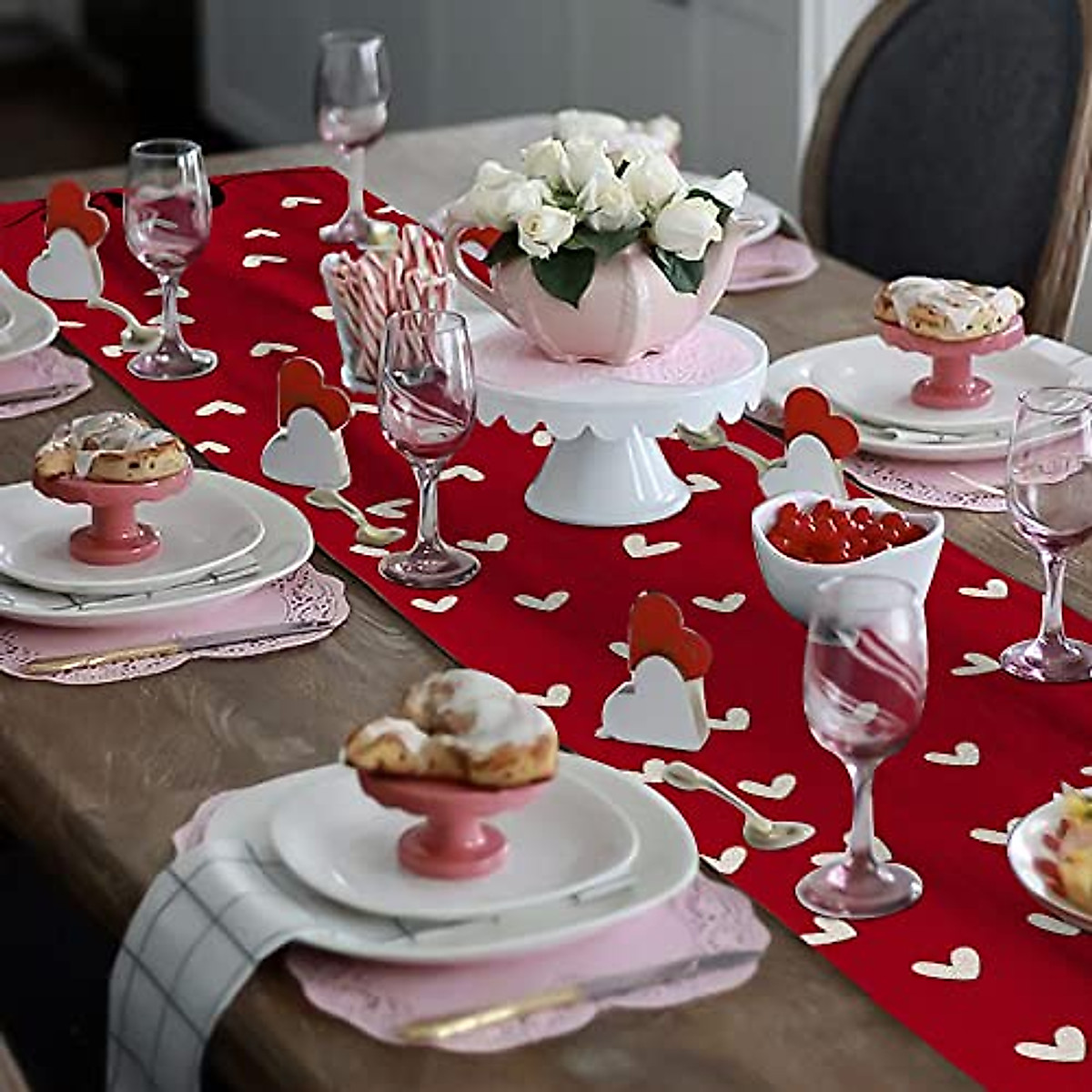 ARKENY Valentines Day Table Runner 13x72 Inches, Love Heart Seasonal Farmhouse Burlap Red Indoor Kitchen Dining Table Decorations for Home Party AT057-72