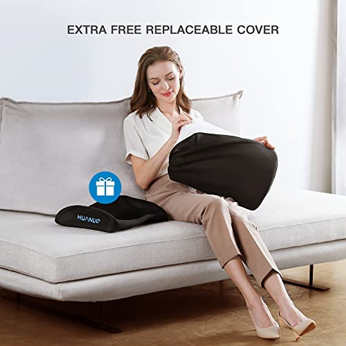 Foot Rest for Under Desk at Work, with 2 Optional Covers for Replacing, Double Layer Adjustable Foot Rest for Office, Home, Airplane, Travel, by HUANUO