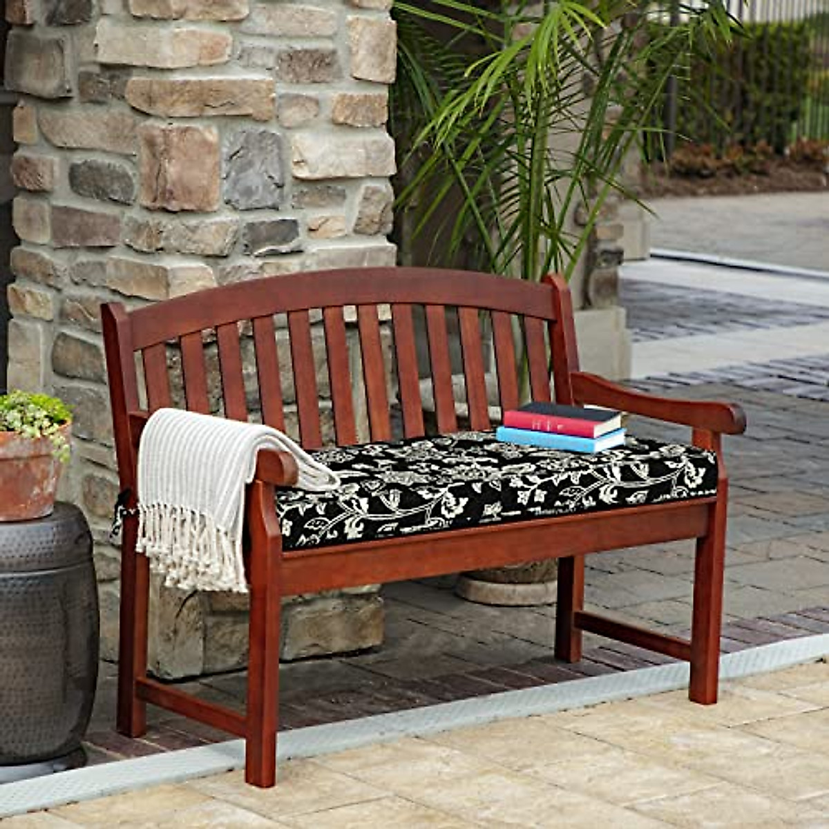 Arden Selections ProFoam Essentials Outdoor Bench Cushion 18 x 46, Ashland Black Jacobean