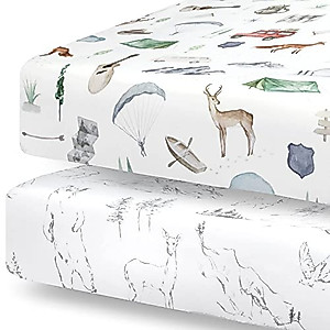 Pobibaby - 2 Pack Premium Fitted Baby Boy Crib Sheets for Standard Crib Mattress - Ultra-Soft Cotton Blend, Safe and Snug, and Stylish Woodland Crib Sheet (Explore)