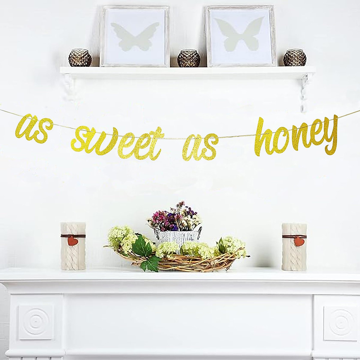 Gold Glitter As Sweet As Honey Banner - Bee Theme Birthday/Baby Shower/Wedding/Bridal Shower Party Decoration Supplies - Baby First Birthday Party Decor Bunting Banner