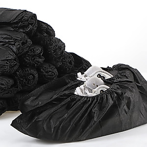 200 Pcs (100 Pairs) Disposable Shoe Covers Non Woven Stretchable Boot Covers Non Slip Durable Waterproof Shoe Protector Covers for Women Men Fits Size 4-12 Booties Carpet Floor Indoor House (Black)
