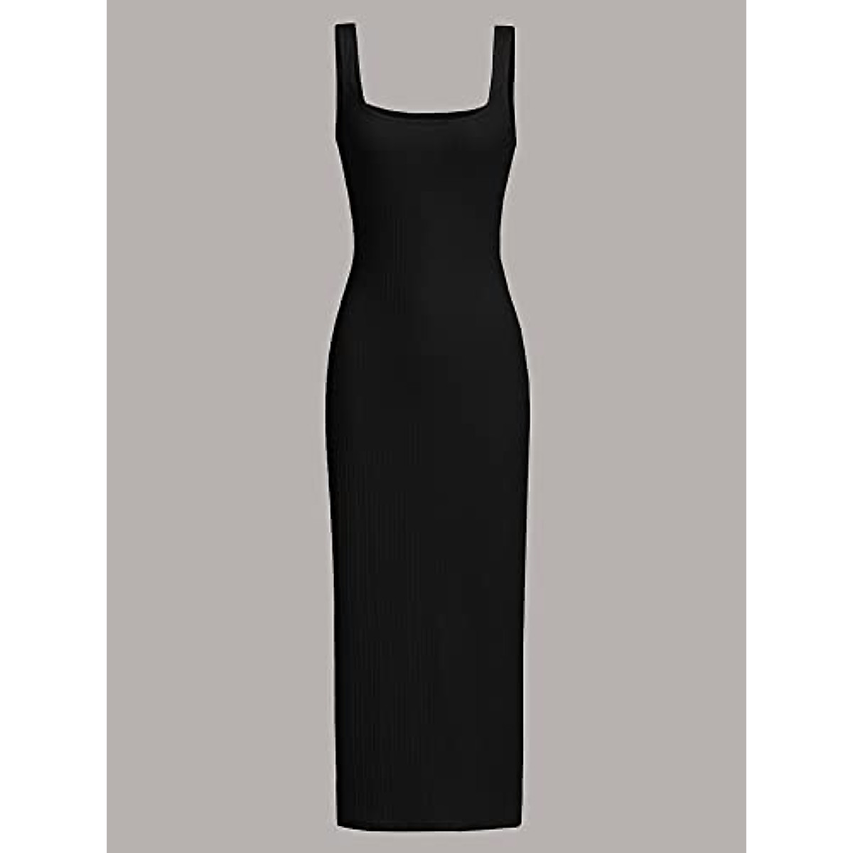 Verdusa Women's Casual Sleeveless Square Neck High Waist Rib Knit Tank Long Dress Black L