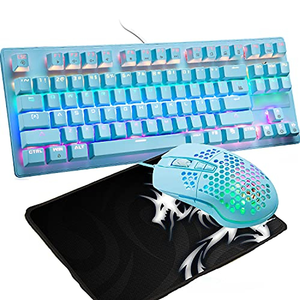 Mechanical Gaming Keyboard, LED RGB Backlit Compact 87 Keys Mini Wired Office Keyboard with Blue Switch for Windows Laptop PC Mac - Blue