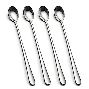 Long Handle Iced Tea Spoons, IQCWOOD 9-Inch Long Handle Tea Spoons, Coffee Spoon, Ice Cream Spoon, Stirrers Spoons, Stainless Steel Cocktail Stirring Spoons, Set of 4