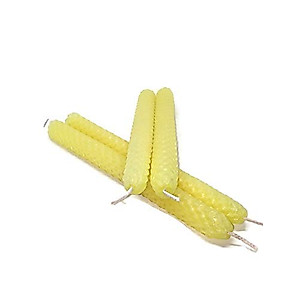 100% Pure Beeswax Handmade Taper Candles (Honey Yellow) - 8 Inch Smokeless Dripless Pair - Natural Subtle Honey Smell - Elegant Honeycomb Design (2 pack)