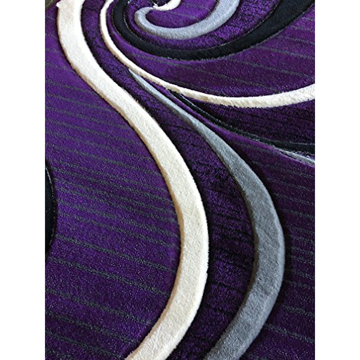 Contempo Modern Round Area Rug Swirl Purple Grey & Black Design 344 (7 feet 3 inches X7 feet 3 inches Round)