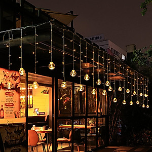 YLHDRILY Solar String Lights Curtain Wishing Icicle Ball Lights Waterproof with 8 Flashing Modes Indoor Outdoor Home Wedding Party New Year Garden Balcony Fence Warm White