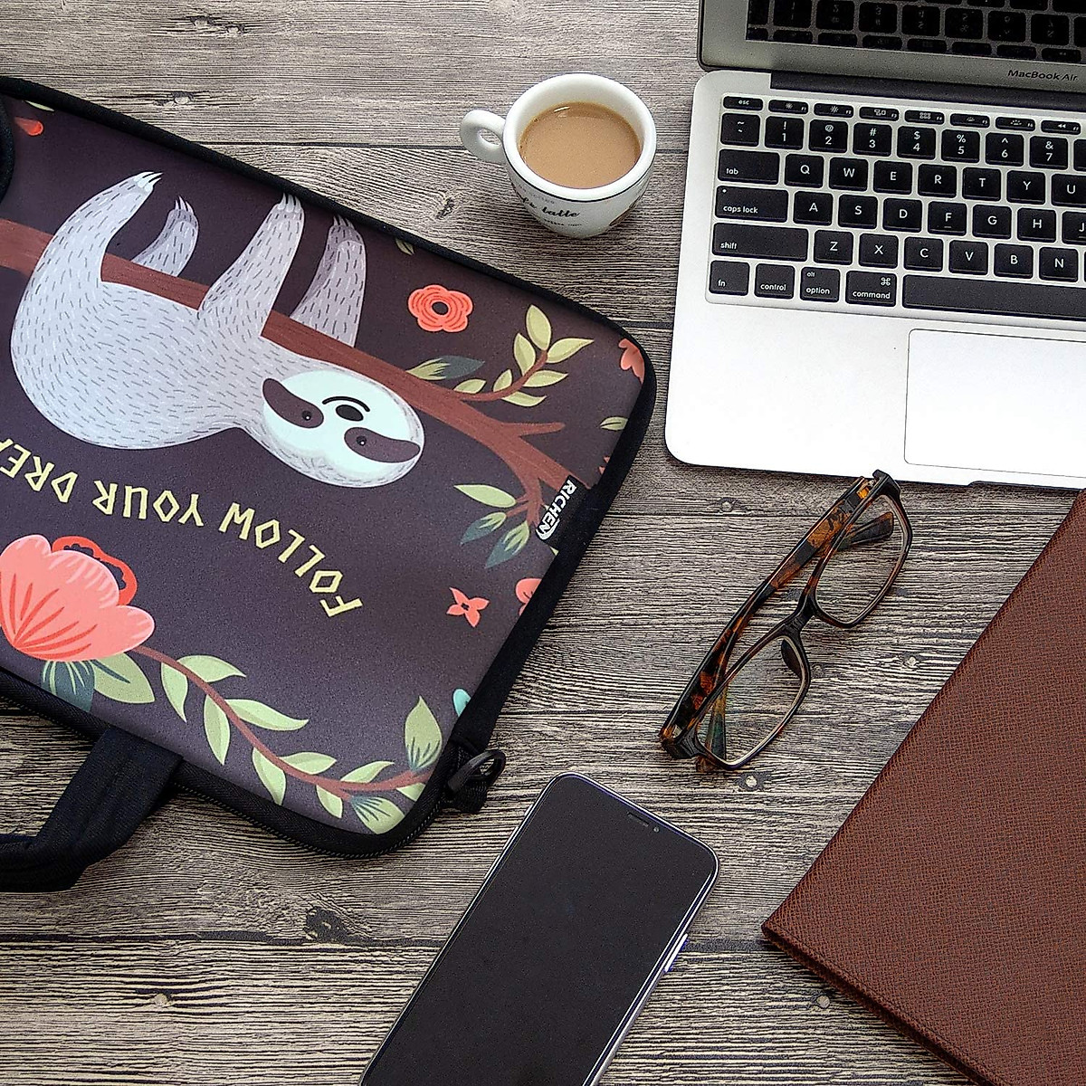 RICHEN 11 11.6 12 12.5 13 inches Laptop/Chromebook/Notebook PC Messenger Bag Tablet Travel Case Neoprene Handle Sleeve with Shoulder Strap (11-13.3 inch, Sloth)