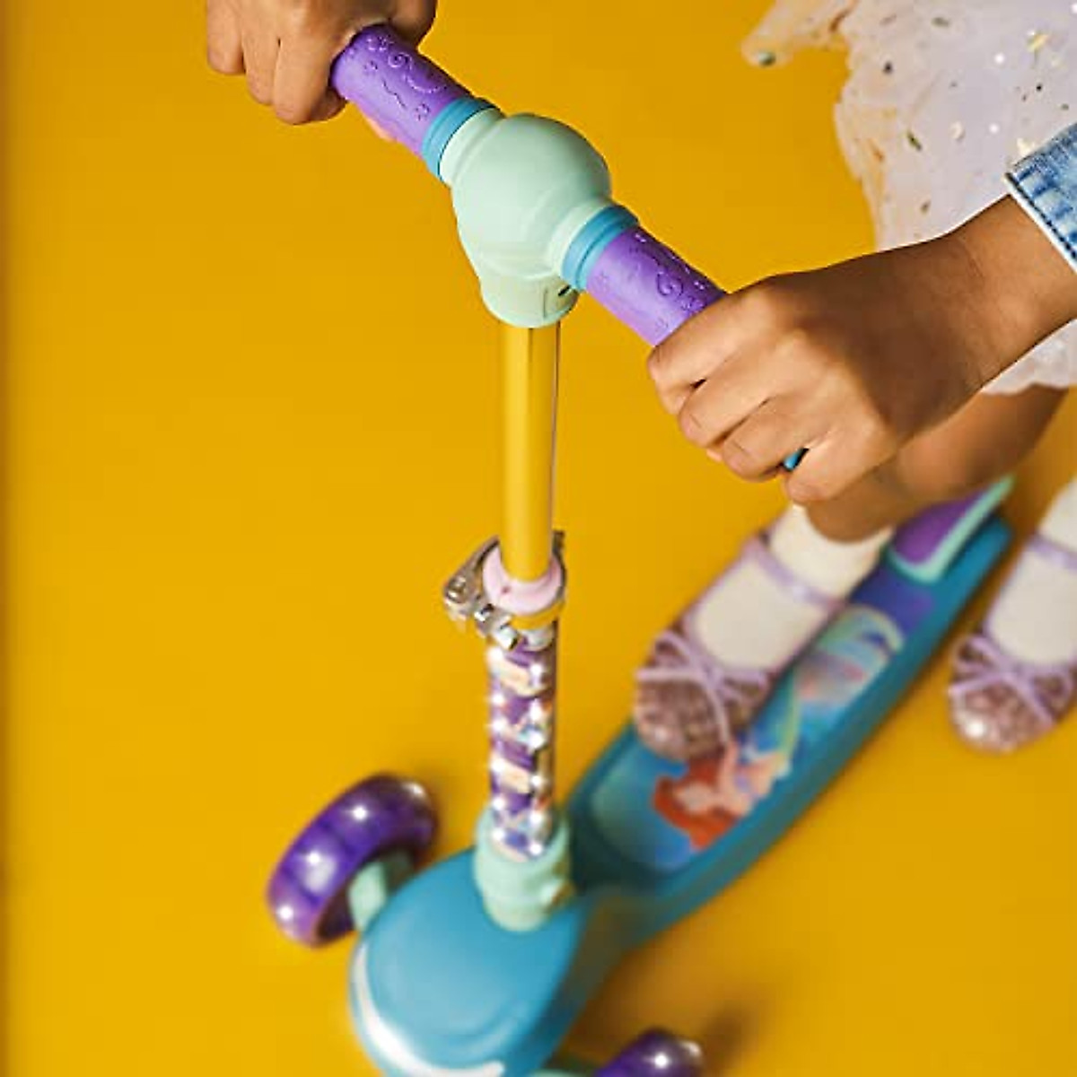 Jetson Little Mermaid LED Light-Up Wheels Scooter for Kids, Height-Adjustable, Easy Folding