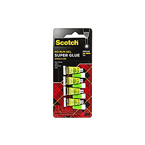 Scotch Super Glue Gel, 4-Pack of Single-Use Tubes, .017 oz each, Fast Drying, No Run Gel Formula (AD119)