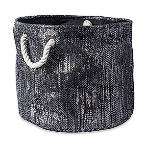 DII Woven Paper Storage Bin, Metallic Lurex, Black, Small Round