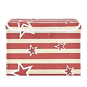 RunningBear American Patriotic Stars Large Storage Bins with Lid Collapsible Storage Bin Storage Basket Organizer Cute Storage Bin for Clothes Toys Books