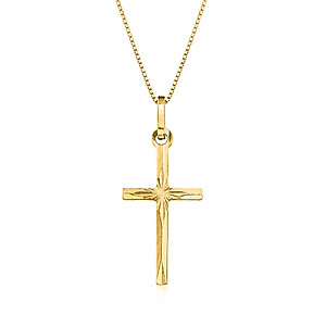Ross-Simons Italian 18kt Yellow Gold Diamond-Cut Cross Pendant Necklace. 18 inches
