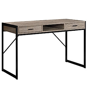 Monarch Specialties Contemporary Laptop Table with Drawers and Shelf Home & Office Computer Desk-Metal Legs, 48" L, Dark Taupe