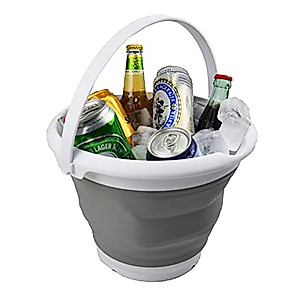 SAMMART 8.5L (2.2 Gallon) Collapsible Plastic Bucket - Foldable Round Tub - Portable Fishing Water Pail - Space Saving Outdoor Waterpot. Size 31cm Dia (White/Grey, 1)