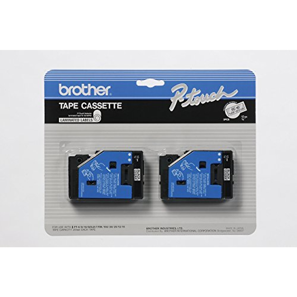 2/Pack 1/2" (12mm) Black on Clear TC Tape for Brother PT-III, PTIII Label Maker