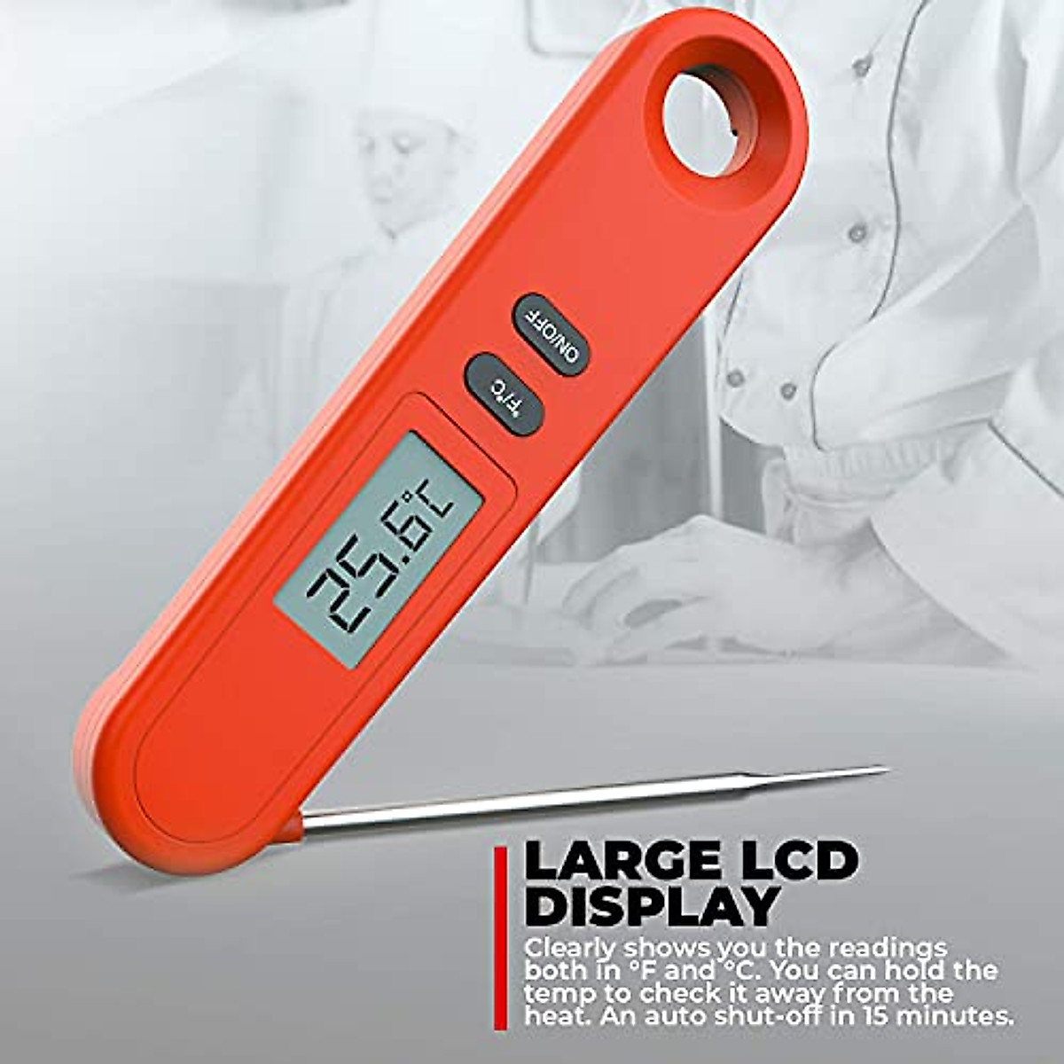 TINOLA Digital Instant Read Meat Thermometer for Meat Poultry Fish Cooking in Frying Pan Smoker Oven BBQ Grill Candy Thermometer (Orange)