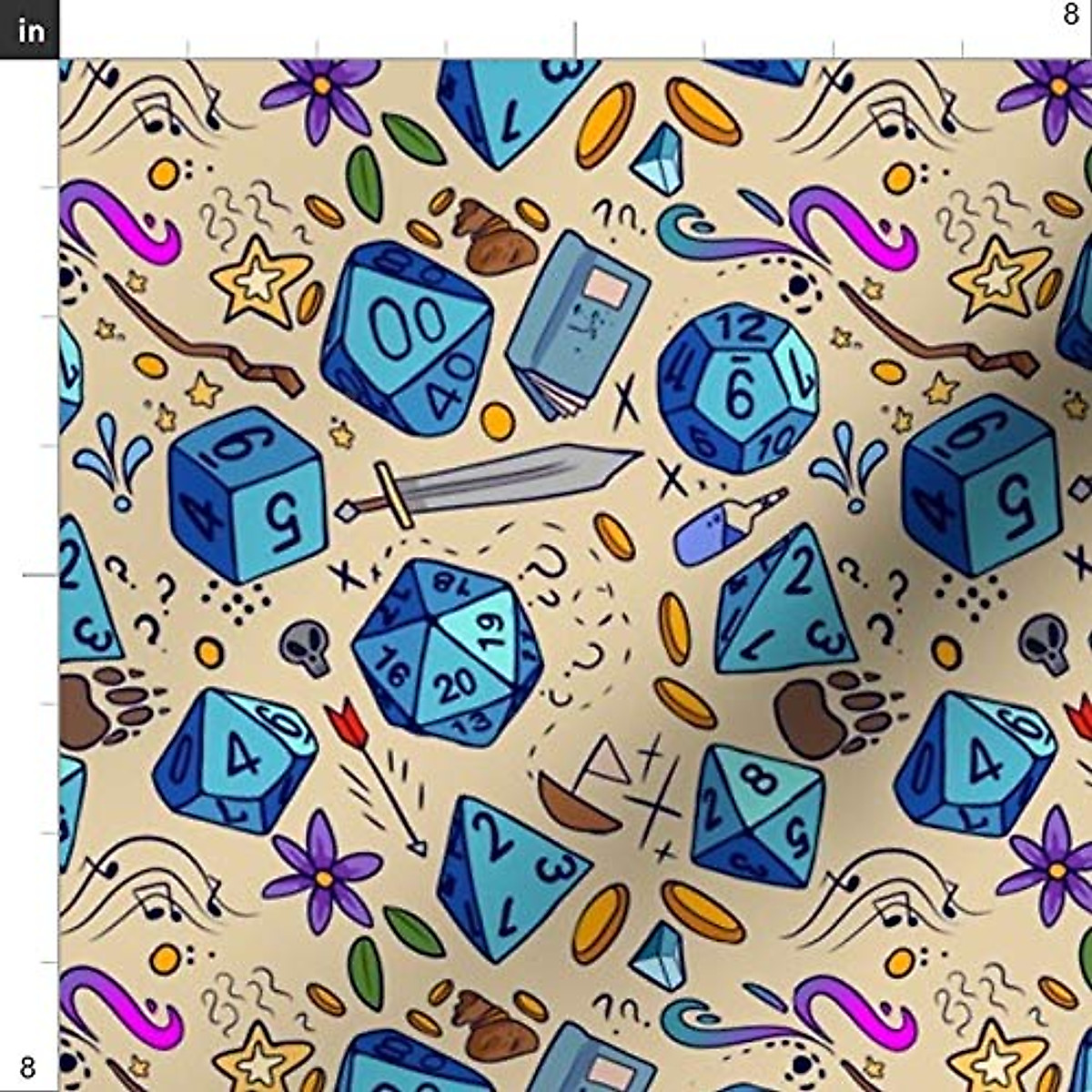 Spoonflower Fabric - Blue Fantasy Illustration Sword Dice Dragons Printed on Petal Signature Cotton Fabric Fat Quarter - Sewing Quilting Apparel Crafts Decor