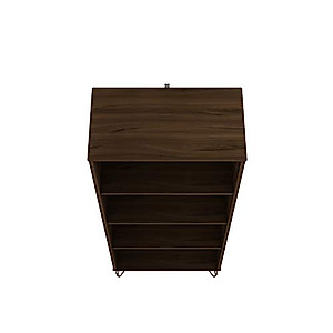 Manhattan Comfort Rockefeller Mid Century Modern 4 Shelves Home Office Bookcase with Metal Legs, 21.26", Brown