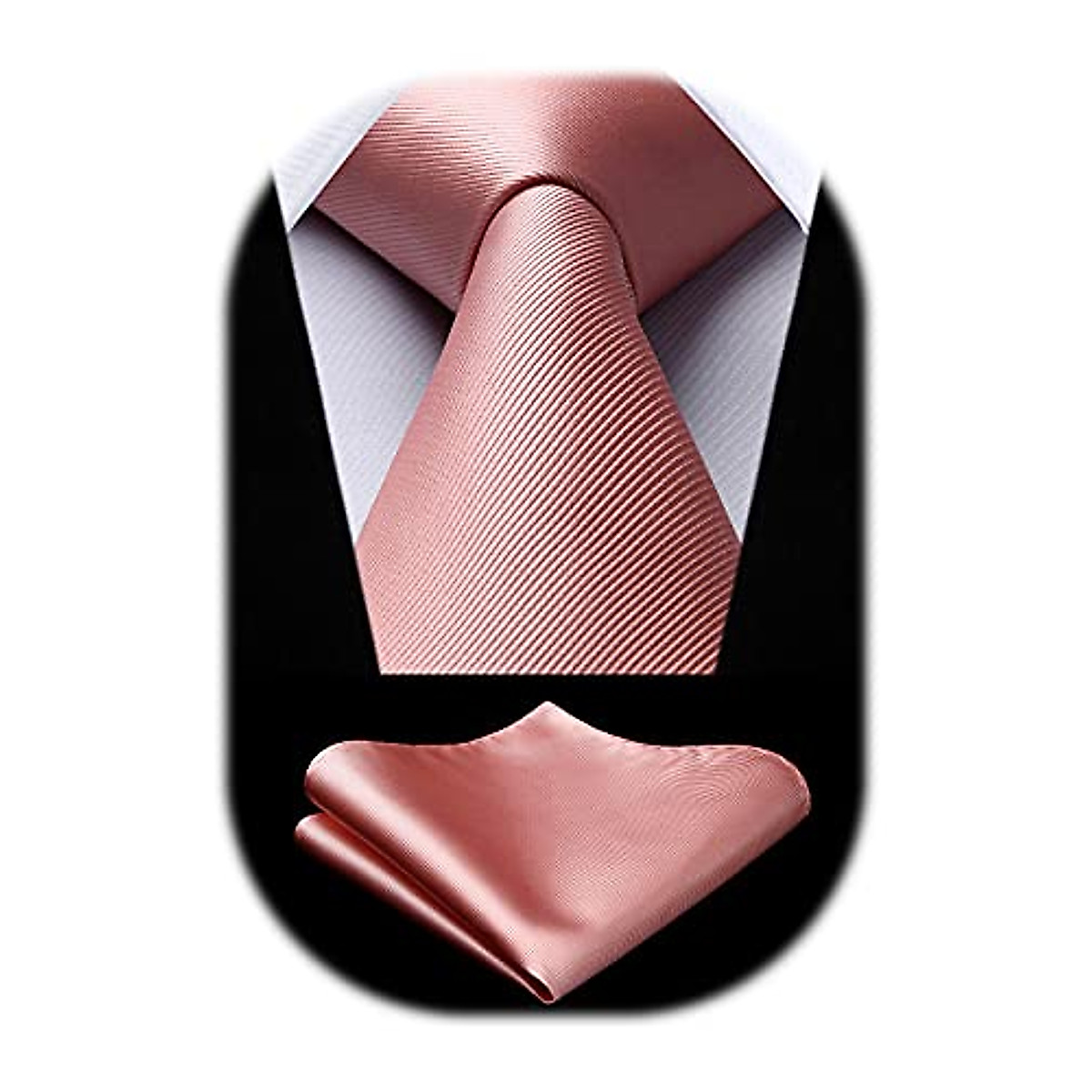 HISDERN Mens Ties Pink Ties for Men Formal Necktie with Pocket Square Set Satin Silk Dusty Rose Gold Neck Tie Set Classic Blush Tie Handkerchiefs for Wedding
