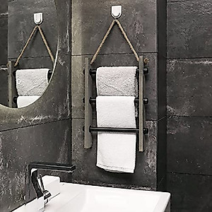 MyGift 3-Tiered Hanging Bathroom Towel Ladder Rack Industrial Pipe and Grey Wood Wall Mounted Hand Towels Holder Storage and Drying Hanger