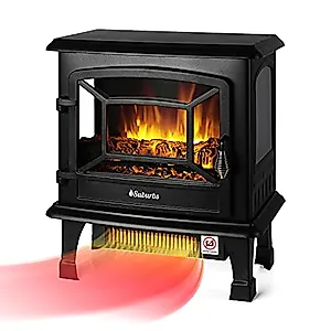 TURBRO Suburbs 20 Inches Infrared Electric Fireplace Stove, 1400W Freestanding Fireplace Heater with Overheating Safety Protection, Portable Indoor Space Heater, Black