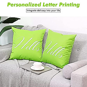 Lewondr Waterproof Throw Pillow Cover, 2 Pack Hello Printing Outdoor Throw Pillow Case UV Protection Garden Cushion Cover for Patio Sofa Couch Balcony Decor 18"x18"(45x45cm), Fluorescent Green