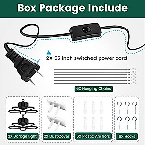 siicaaG 2 Pack LED Plug in Garage Lights, 120W Deformable Garage Ceiling Light 6500K with 5 Adjustable Panels, Bright 12000LM Linkable LED Shop Lights for Garage, Basement, Barn, Warehouse