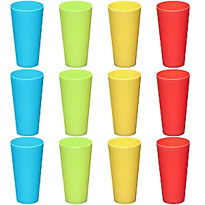 Amazing Abby - Holy Poly - 20-Ounce Plastic Tumblers (Set of 12), Unbreakable Plastic Drinking Glasses, Reusable, Stackable, BPA-Free, Heat-Resistant, Microwave-Safe, Dishwasher-Safe, Mixed-Color