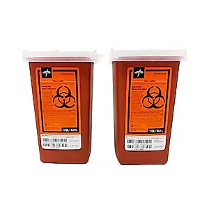 Medline Portable Sharps Container with Lid, Red, 1 Qt (2 Pack)