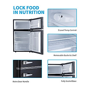 KUPPET Retro Mini Refrigerator 2-Door Compact Refrigerator for Dorm, Garage, Camper, Basement or Office, 3.2 Cu.Ft (Black)
