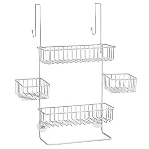 mDesign Steel Over the Door Shower Caddy - Hanging Shower Organizer Rack w/ 4 Baskets, 2 Hooks - In-Shower Hanging Caddy for Bathroom - Over Door Shower Caddy Hanger - Klypon Collection - Matte White