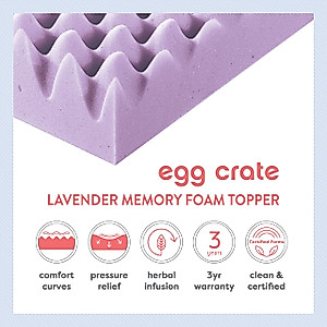 Best Price Mattress 1.5 Inch Egg Crate Memory Foam, Soothing Lavender Infusion, Twin Mattress Topper (ECMF-LV1.5T)