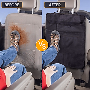 EcoNour Car Seat Cover for Kids (2-Pack) | Premium Waterproof Fabric Back Seat Cover | Car Kick Mats with 3 Pocket Protector | Essential Car Seat Protector for Child Car Seat | Car Seat Protector