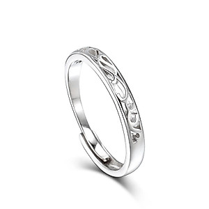 Jeulia Couple Rings Sterling Silver Vine Flower Design Adjustable Band for Women Men Valentines Day Engagement Matching Ring Set Wedding Anniversary Promise Endless Love Rings (Women's Band)