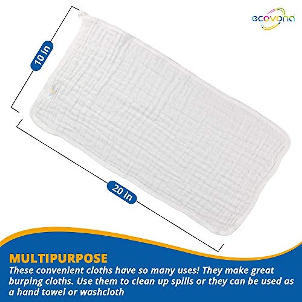 Muslin Burp Cloth for Baby Boys and Girls (6 Pack) | Cotton Newborn Essential Must Have Item | White Unisex Design | Super Soft and Absorbent Burping and Spit Up Cloths | Multi Use Baby Shower Idea