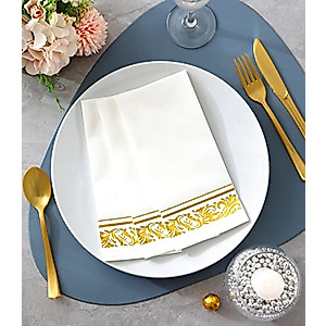 White and Gold Napkins Disposable Decorative - 100 PK - Linen Feel Paper Guest Towels Disposable Bathroom Fancy Wedding Napkins White Dinner Napkins Party Napkins Cloth Like