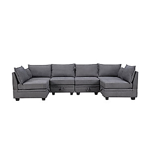Merax U-Shape Large Modular Sectional, Convertible Sofa Bed with Reversible Chaise for Living Room, Dark Gray