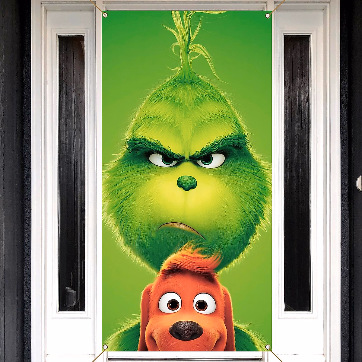 Nepnuser Grinchmas Door Cover Christmas Green Elf Decoration Winter Holiday Party Backdrop Door Hanging Banner