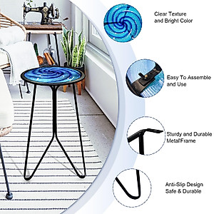 LIFFY Patio Side Table, Small Round End Table, Metal Side Table Outdoor, Small Porch Table for Indoor Balcony Furniture Decor (Blue 12 inch)