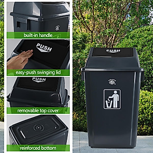 Ggbin 18 Gallon Plastic Swing Lid Trash Can, 4-Pack Large Kitchen Garbage Can with lid, Gray