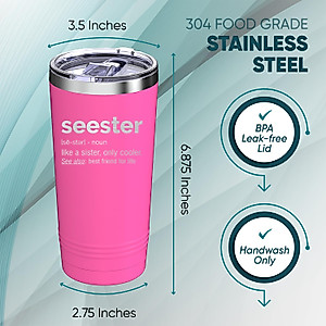 shop4ever Seester Definition Insulated Tumbler 20 oz. with Lid, Stainless Steel Cups Travel Coffee Mug Funny Gift for Sister Best Friend (Pink)