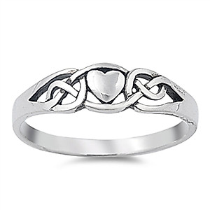 Celtic Knot Heart Petite Eternity Promise Ring Sterling Silver Band Size 10