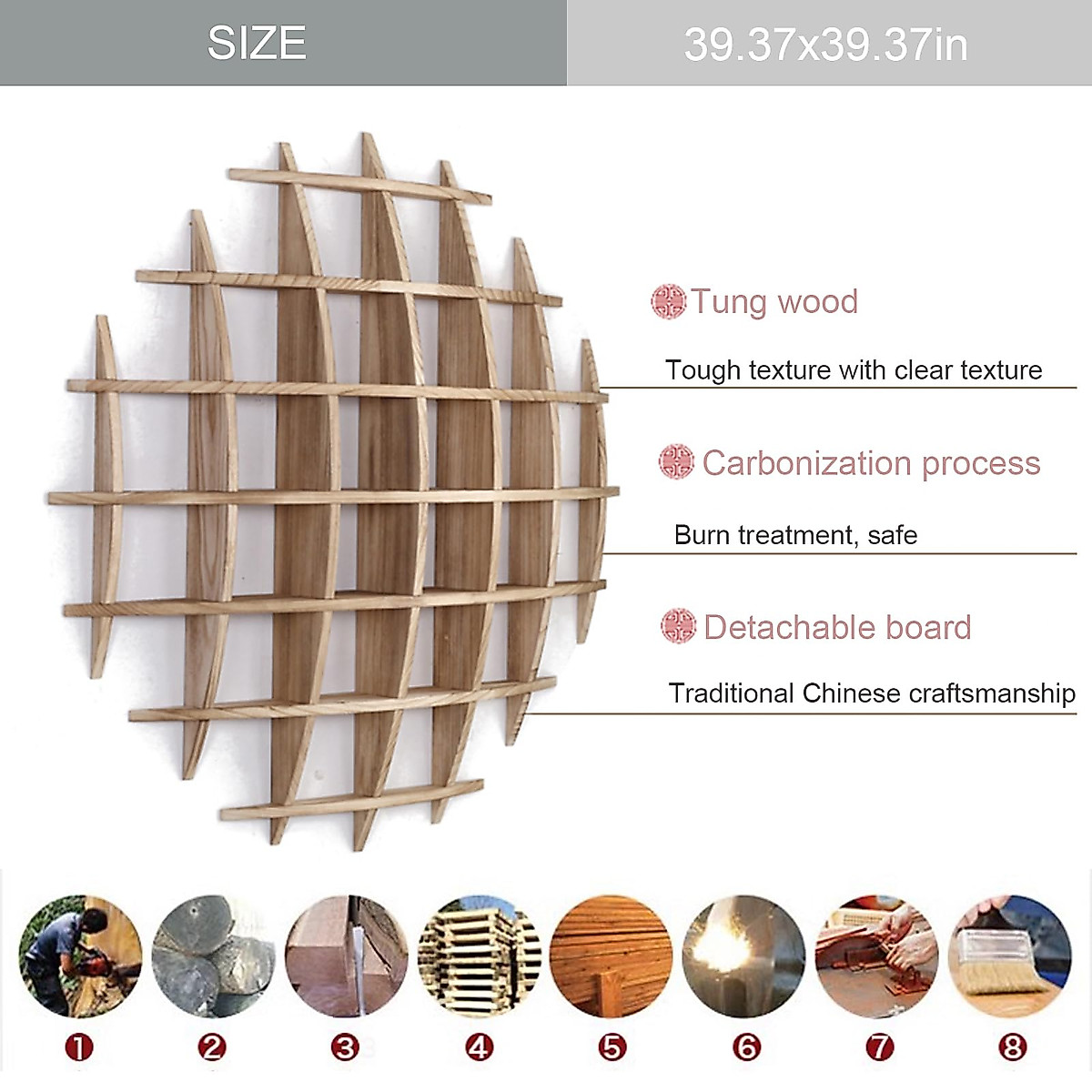 XIMSPHY Solid Wood Chinese Tea Cup Holder, Wall Mounted Teapot Display Stand, Wall Decoration Teaware Shelf Storage Rack for Living Room Kitchen Office Commercial (Carbonization Color, 39x39'')