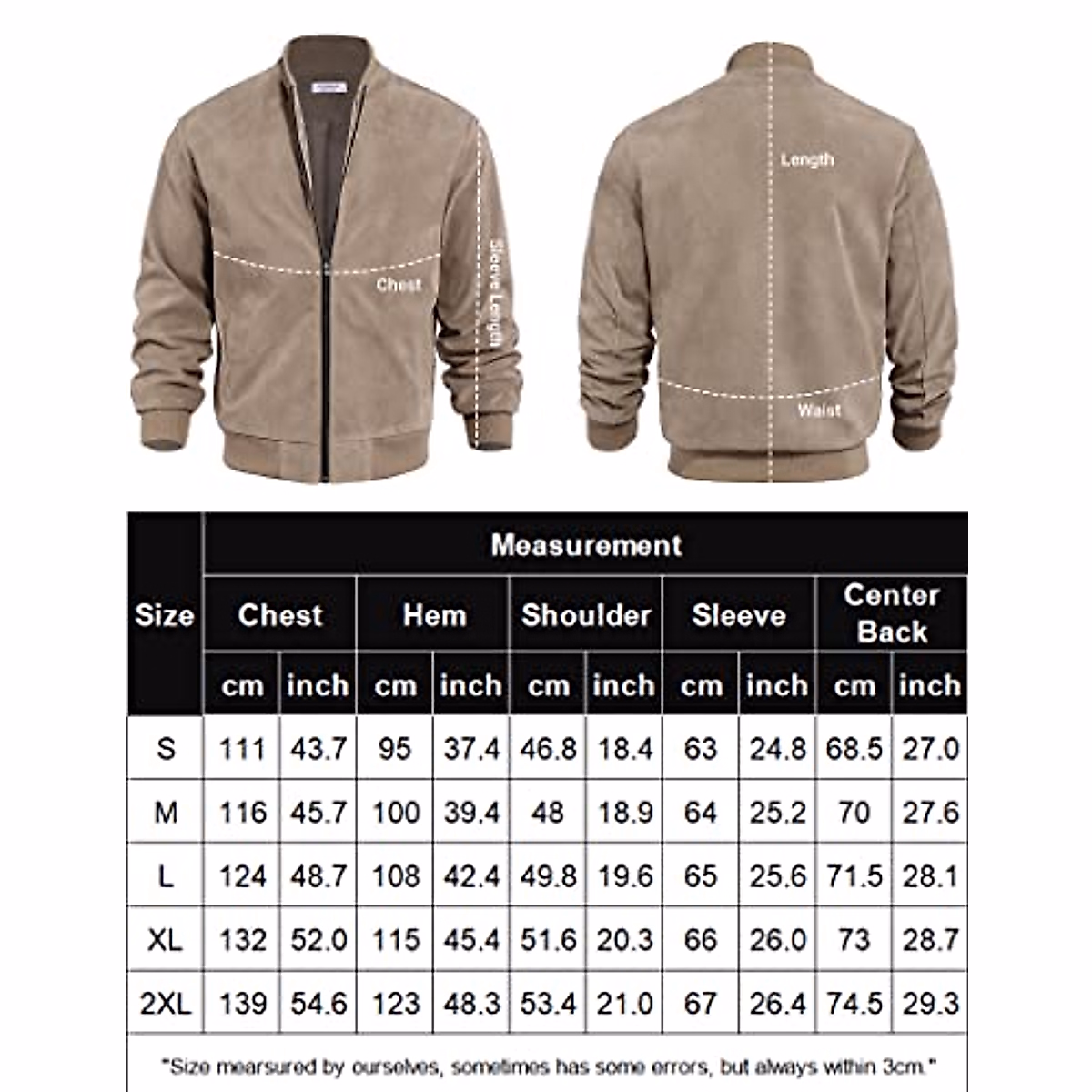 COOFANDY Mens Varsity Bomber Jacket Casual Lightweight Jackets Vintage Suede Coat, A-khaki, Large