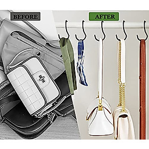 Purse Organizer Hooks for Closet - 8 PCS Black Handbags Hooks Purse Hangers for Closet with Unique Twisted Hook Design Hanging for Belts Scarves Hats Clothes Pots and Pans